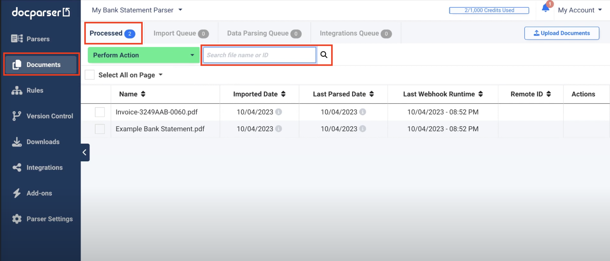 Search for Documents Inside a Parser – Docparser