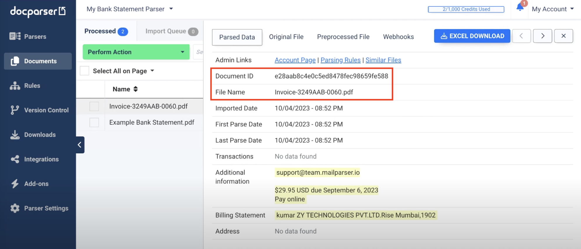 Search for Documents Inside a Parser – Docparser